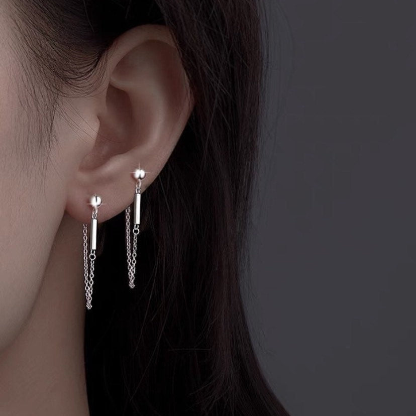 Korean Fashion 1cm Stick Charm Steel Chains Earrings – Haengseongworkshop