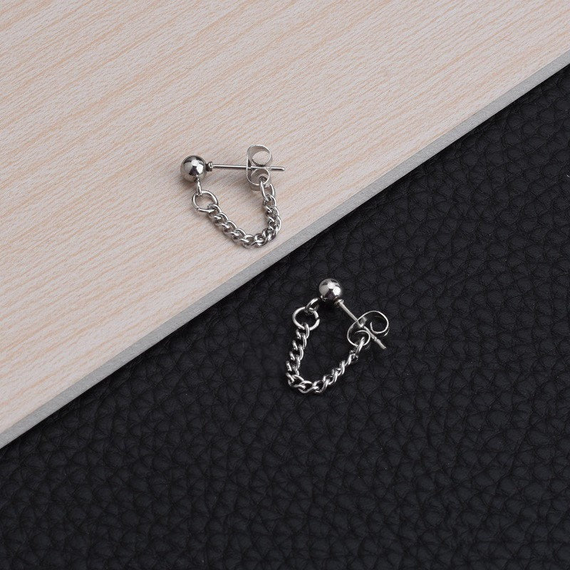 Steel Korean Kpop Style 2X3mm Short Chain Stud Punk Trend Unisex Earri ...
